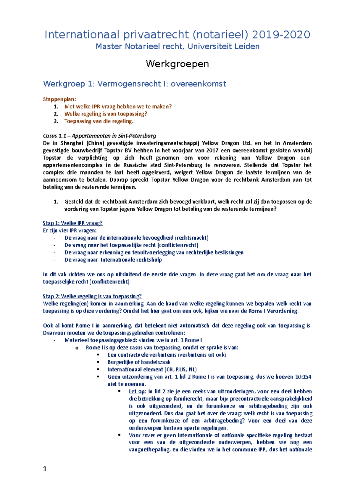 Internationaal privaatrecht (notarieel) 2019-2020 Werkgroepen - Master ...