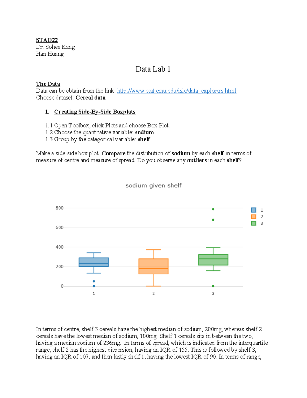 Datalab 1 TUT0009 - STAB Dr. Sohee Kang Han Huang Data Lab 1 The Data Data can be obtain from ...