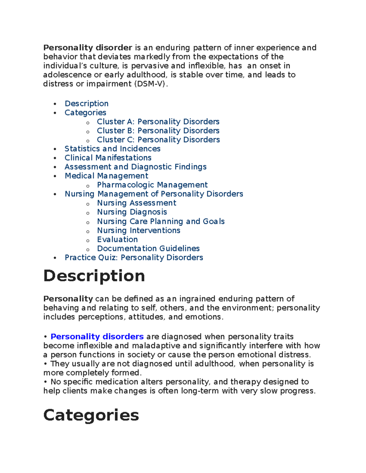 Personality disorder - nurseslab class - Personality disorder is an ...