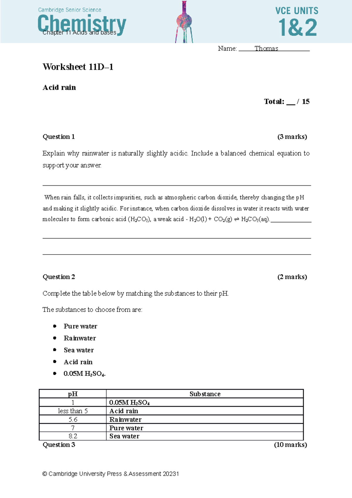 Worksheet 11D - eghkehfowhfo - Chapter 11 Acids and bases Name: Thomas ...