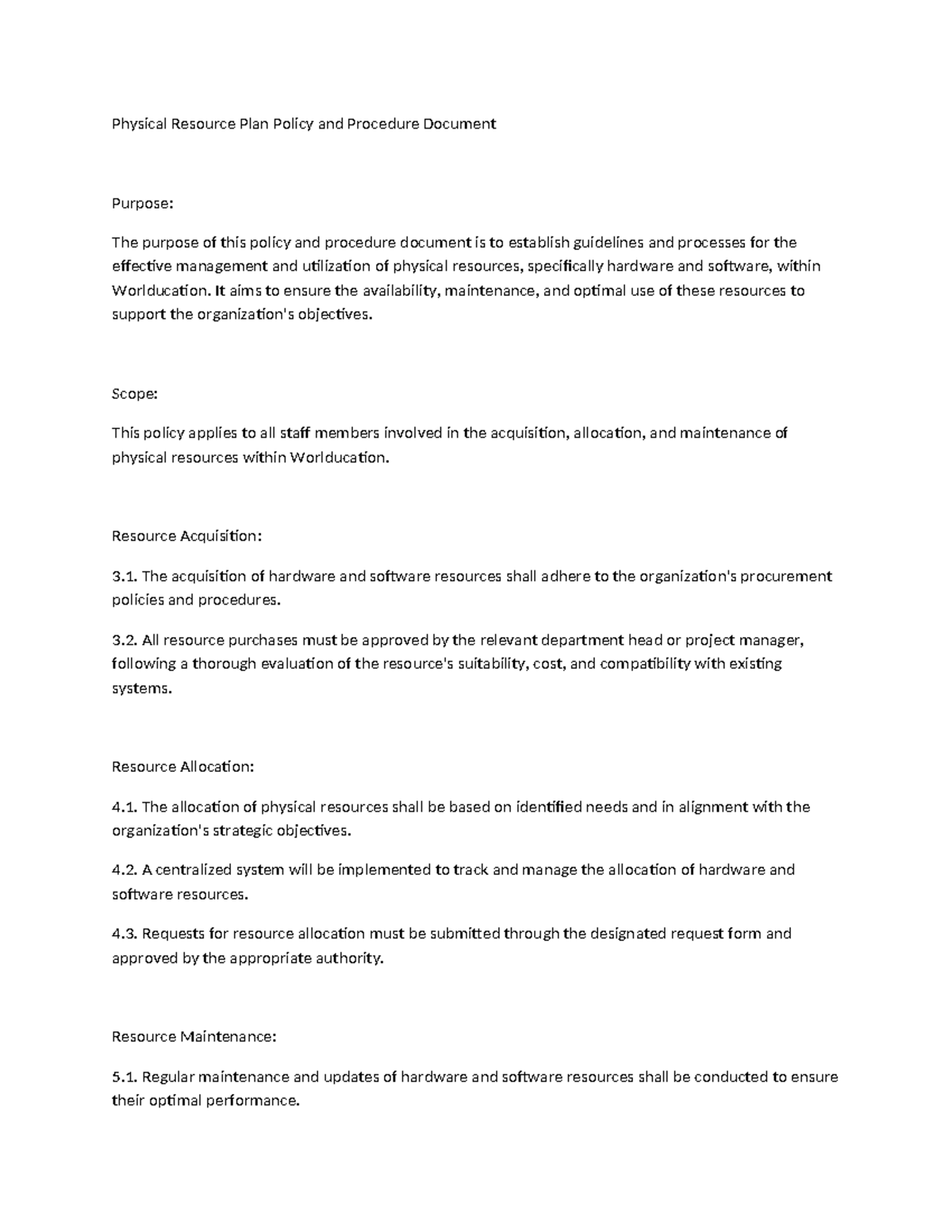 IT Physical Resource - Good for - Physical Resource Plan Policy and ...