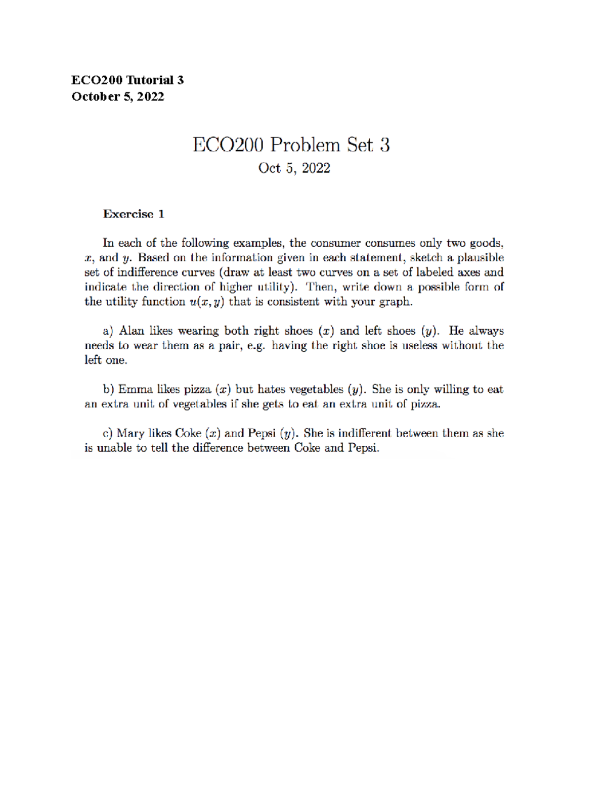 ECO200 Tutorial 3 - Eco200Y1 - ECO200 Tutorial October 5, - Studocu