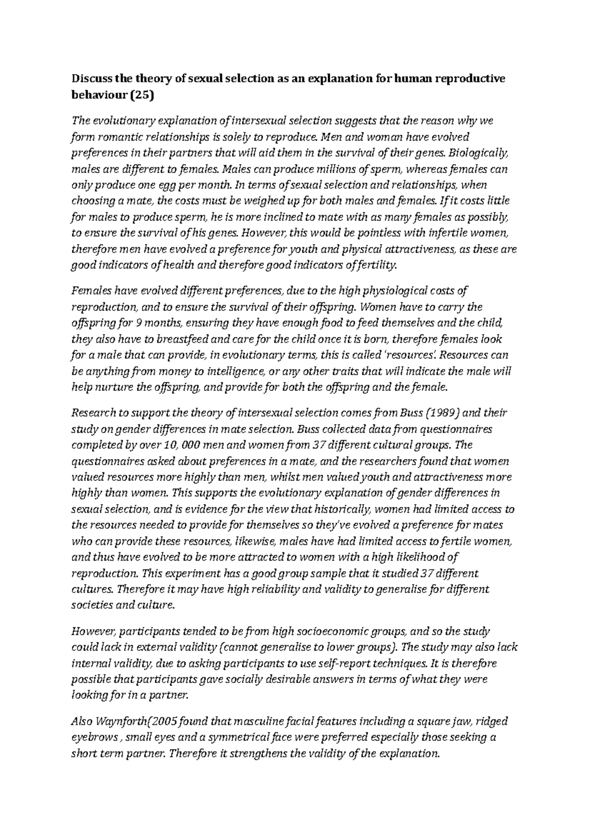 Discuss the theory of sexual selection as an explanation for human ...