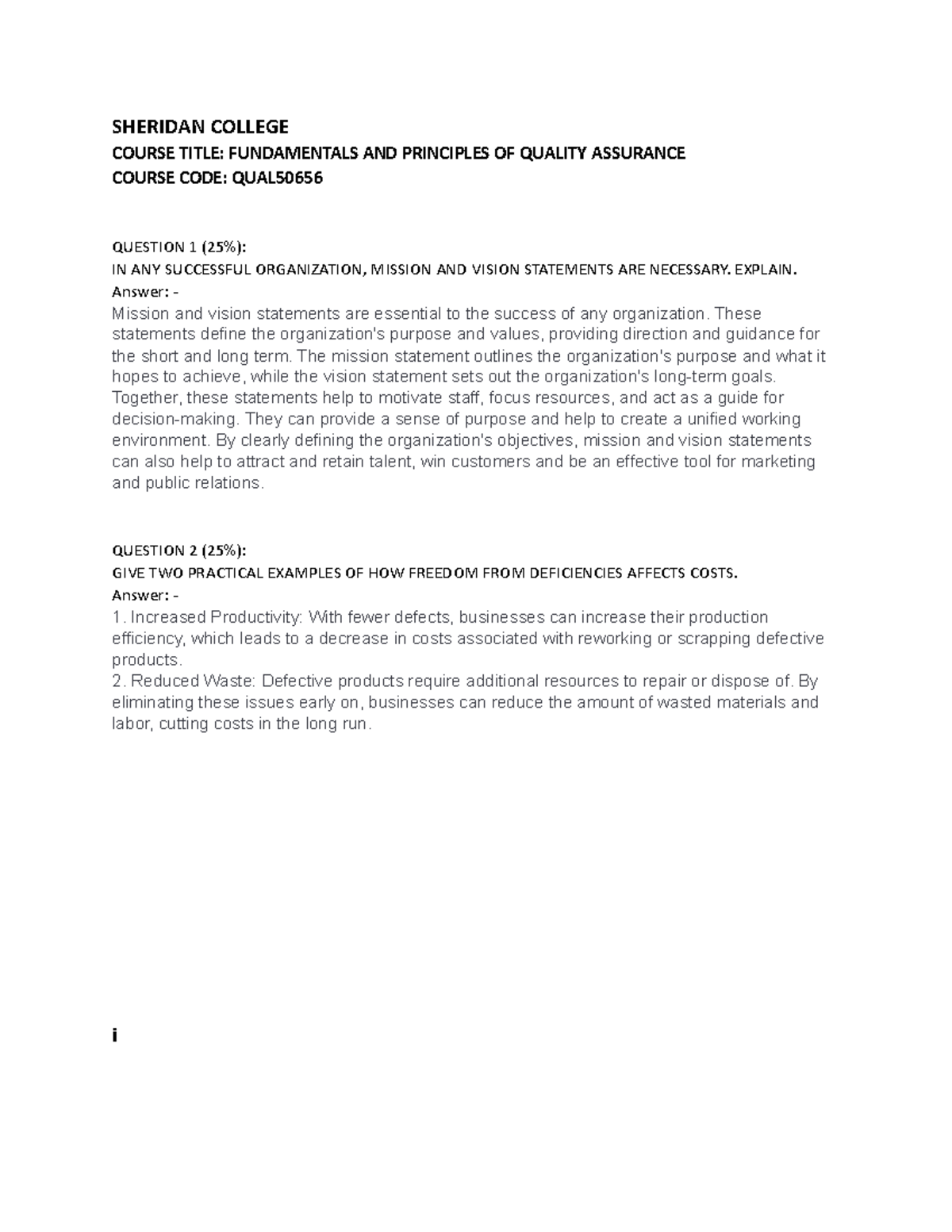 QUAL50656 Assign 1 - MISSION AND VISION STATEMENTS ARE NECESSARY ...