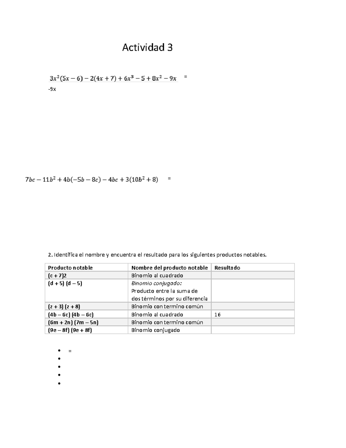 Actividad 3 - hjo - Actividad 3 = -9x = 2. Identifica el nombre y ...