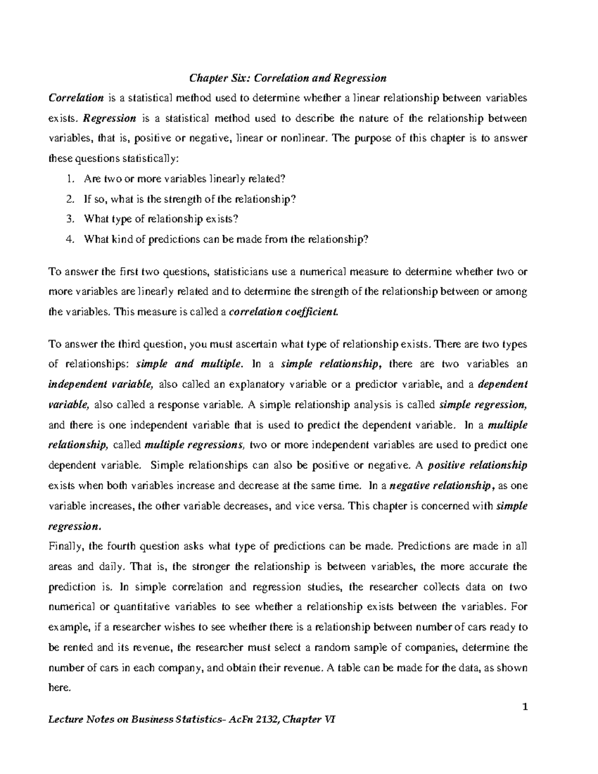 Lecture Notes on Business Statistics, Chapter VI - 1 Chapter Six ...