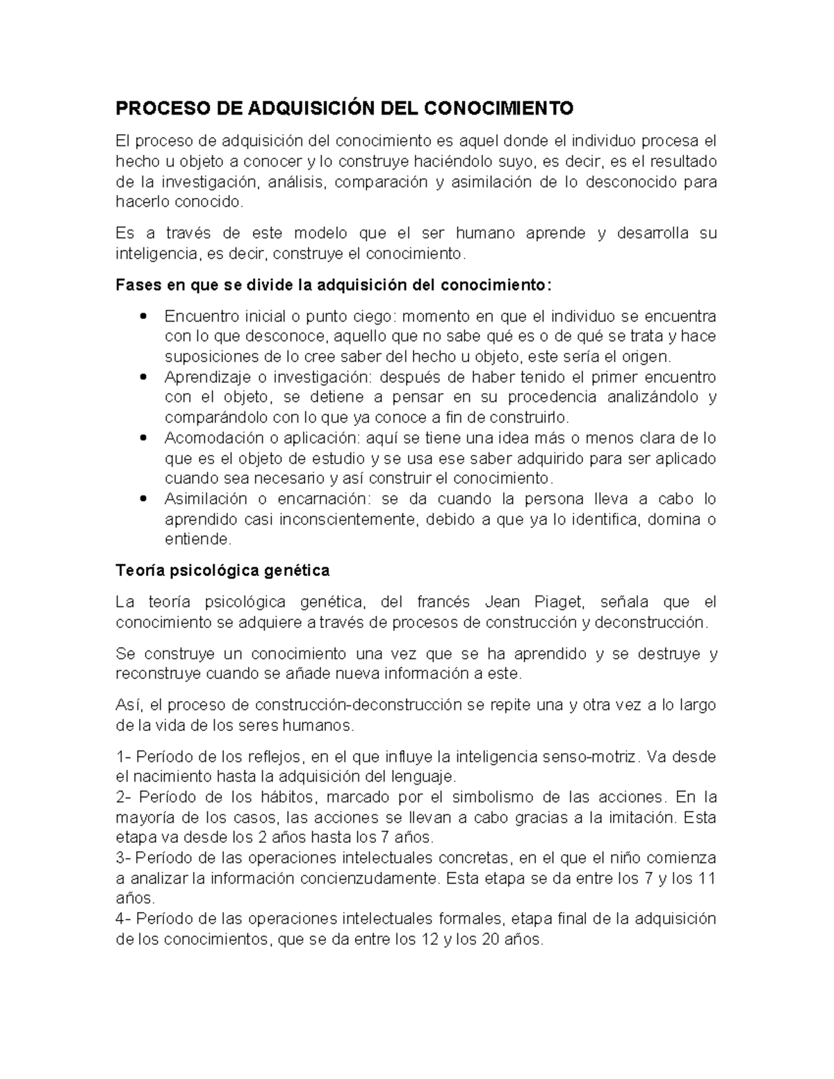 Proceso DE Adquisición DEL Conocimiento - PROCESO DE ADQUISICIÓN DEL CONOCIMIENTO El proceso de ...