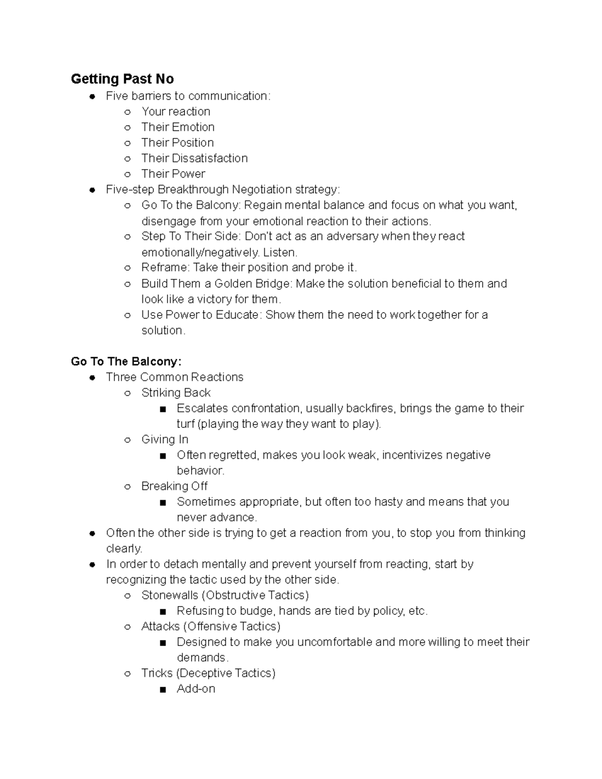 Getting Past No - Lecture notes 1 - Getting Past No Five barriers to ...