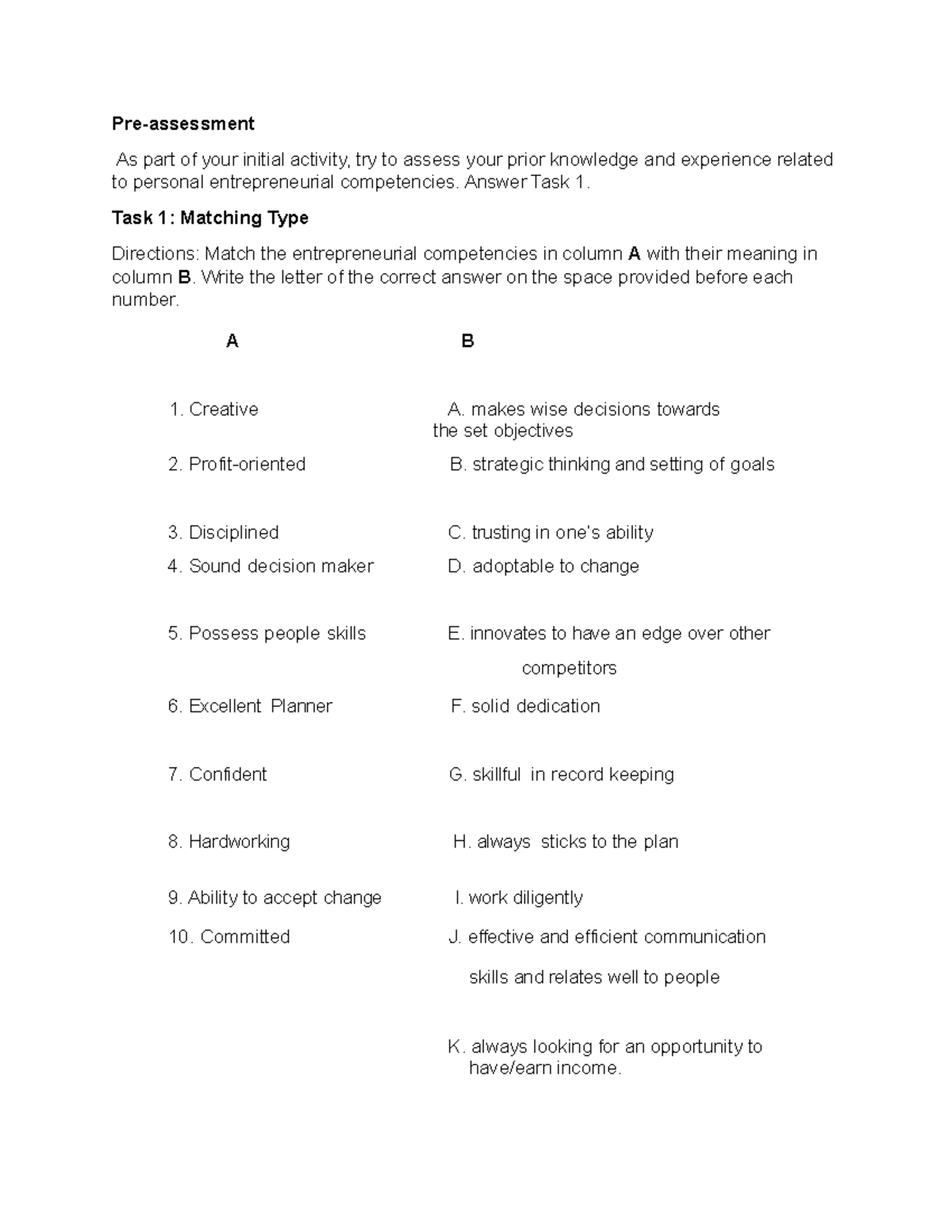 Pre-assessments - pre-assessment for drafting - Pre-assessment As part ...