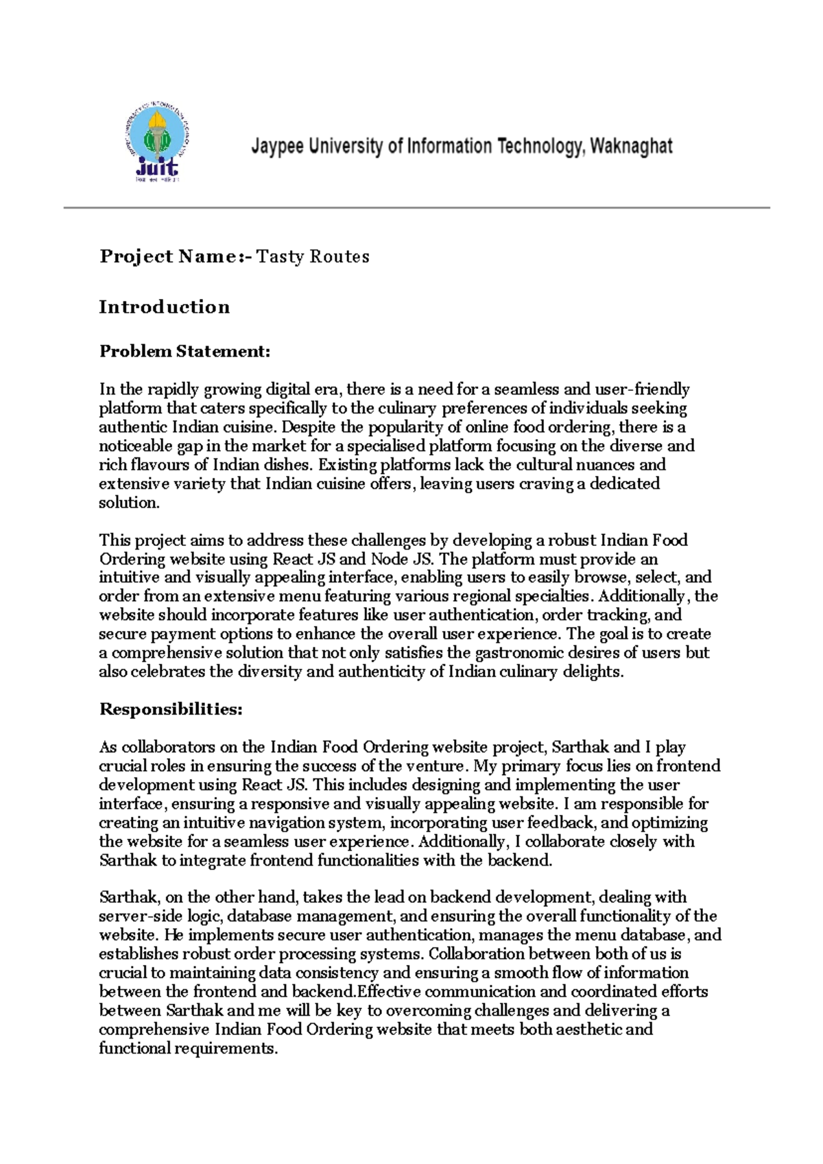 Multimedia Project Report - Project Name:- Tasty Routes Introduction ...