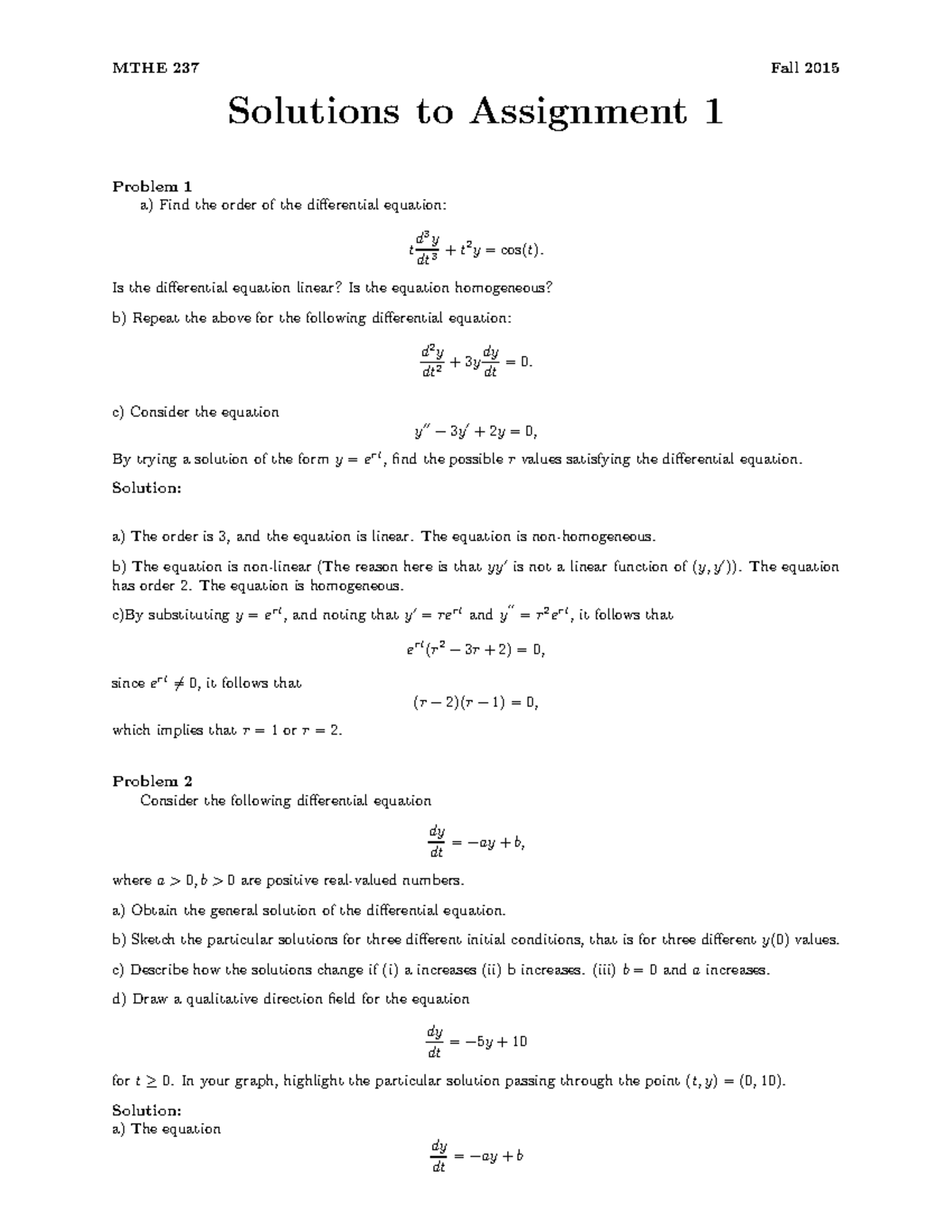 Seminar assignments - assignment 1 solutions - MTHE 237 Fall 2015 ...