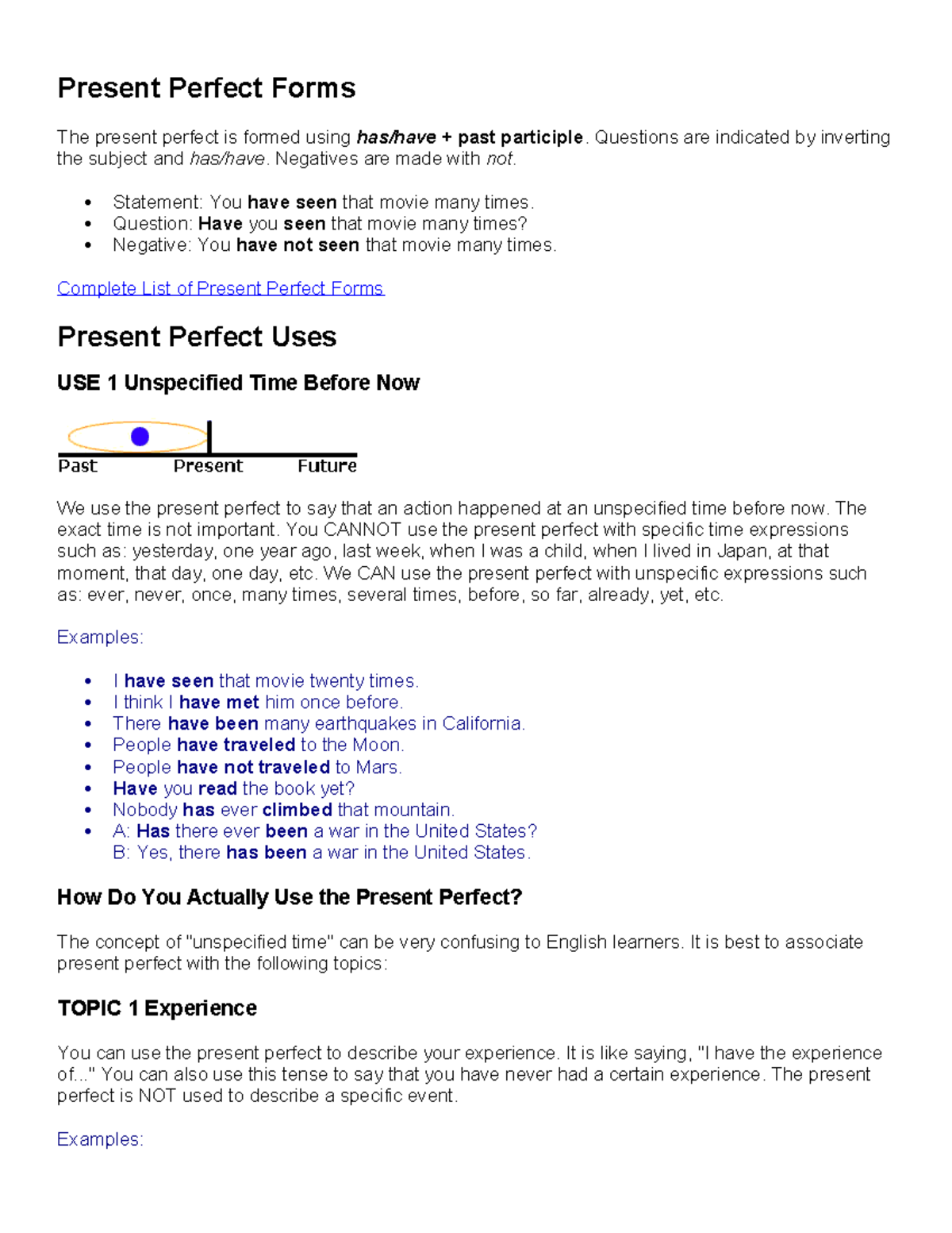 Present Perfect Rules - fsdfsf - Present Perfect Forms The present ...