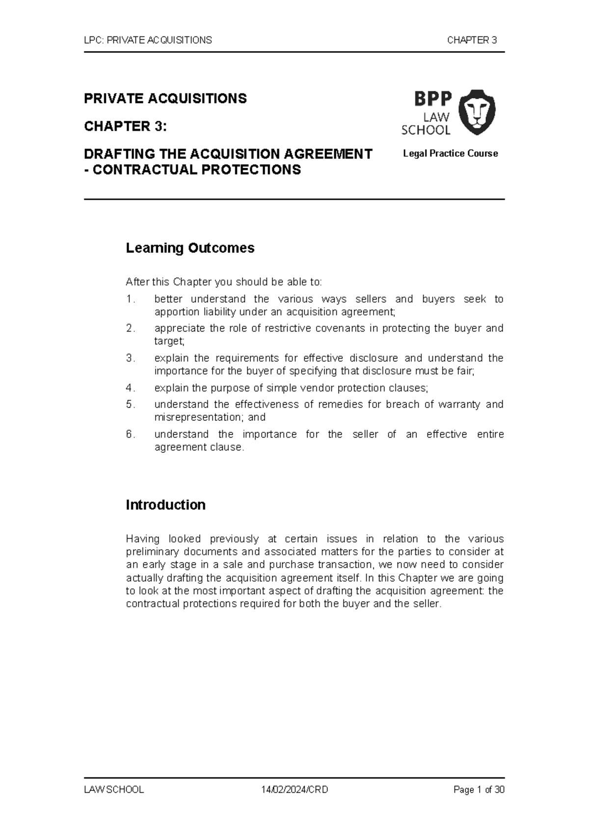 PA Chapter 3 2022 - PA NOTES - LPC: PRIVATE ACQUISITIONS CHAPTER 3 ...