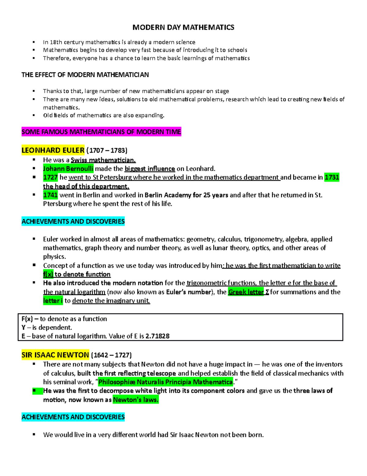 Modern DAY Mathematics - MODERN DAY MATHEMATICS In 18th century ...
