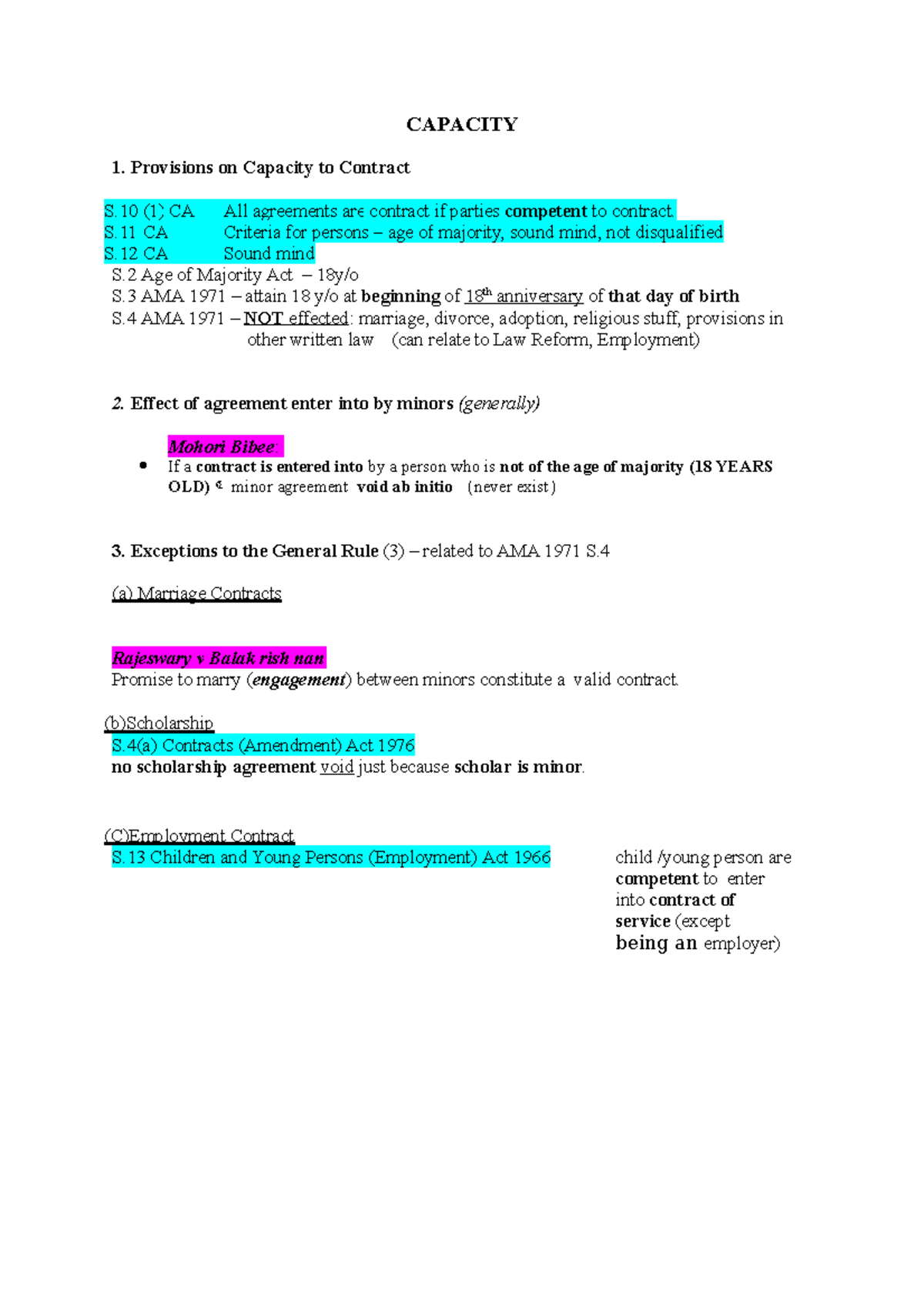 Final - Capacity - EXAM NOTE - CAPACITY Provisions on Capacity to ...
