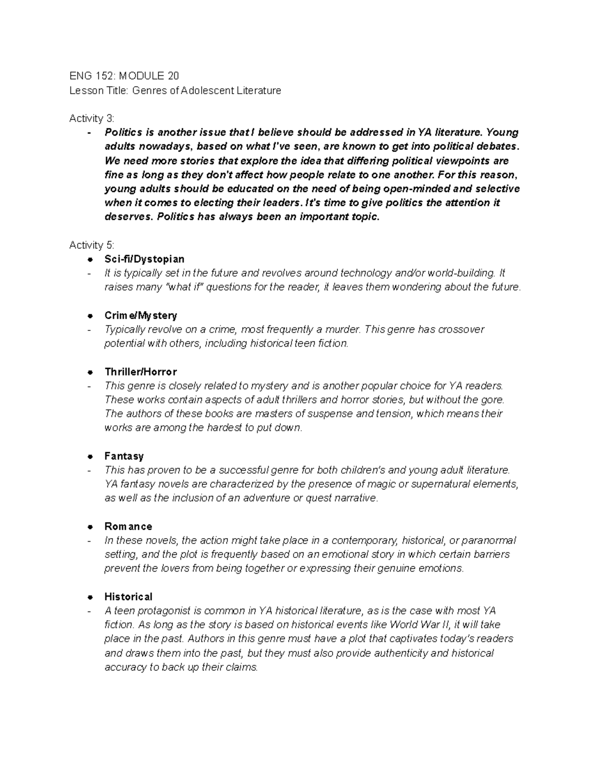 Eng 152 Module 20 Eng 152 Module 20 Lesson Title Genres Of