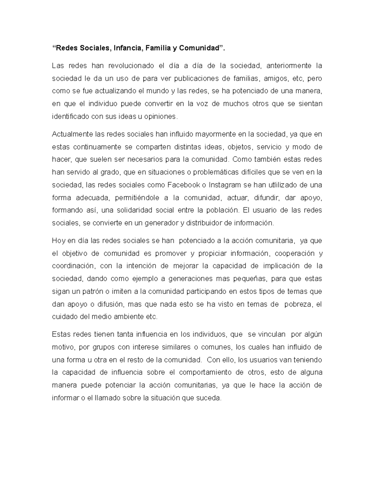 EVIDENCIAS NUMERO 1 REDES SOCIALES - “Redes Sociales, Infancia, Familia ...