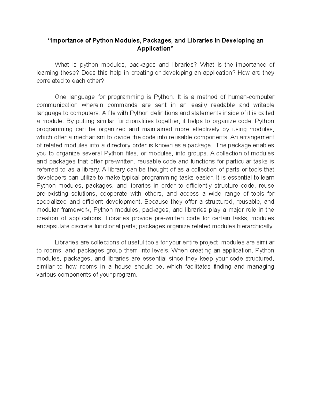 Importance of Python Modules Packages and Libraries in Developing an ...