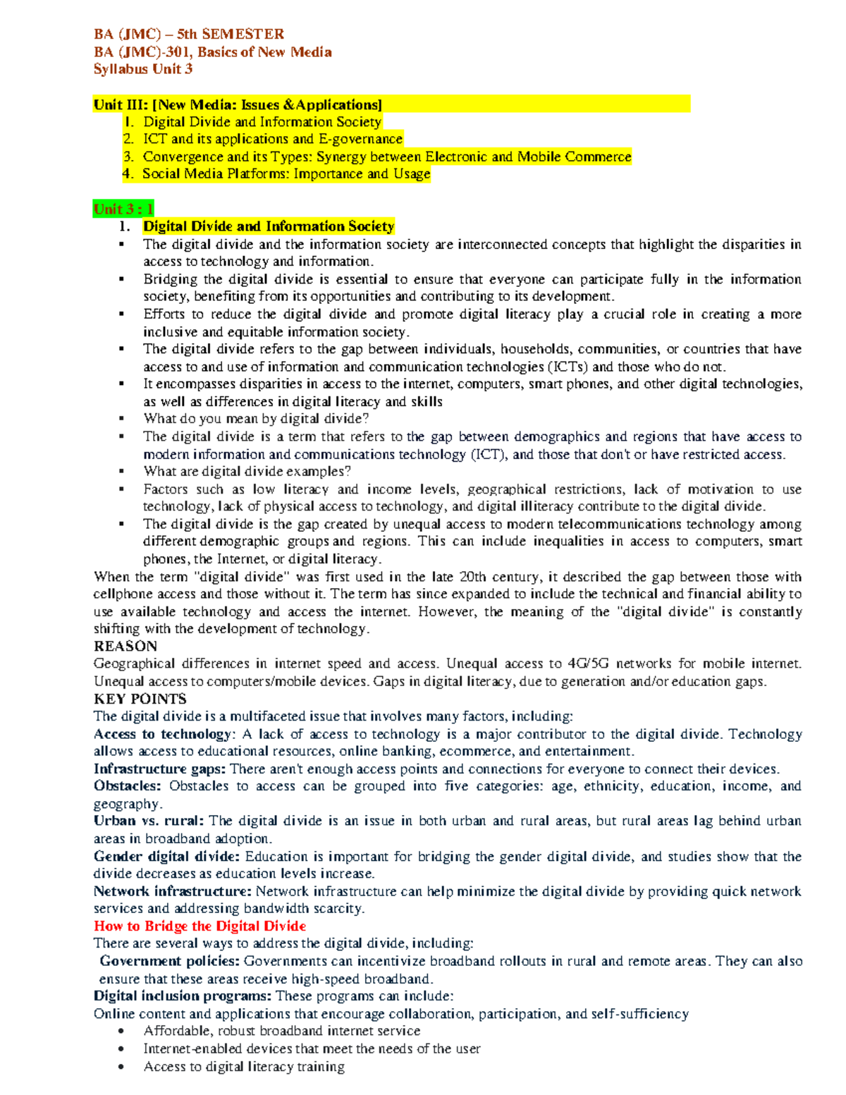 New Media- Unit 3 - ####### BA (JMC) – 5th SEMESTER ####### BA (JMC ...