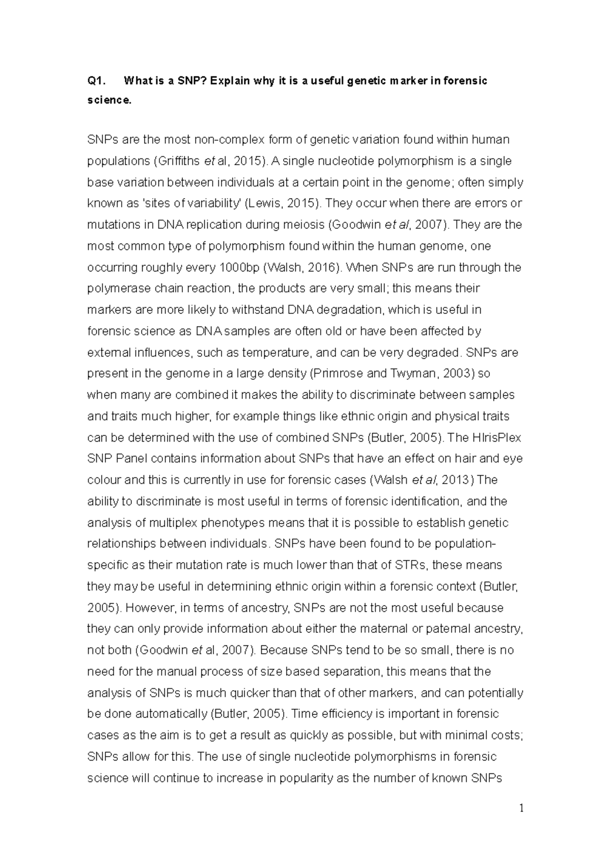 Forensic Genetics - Past questions with example answers. - Q1. What is ...