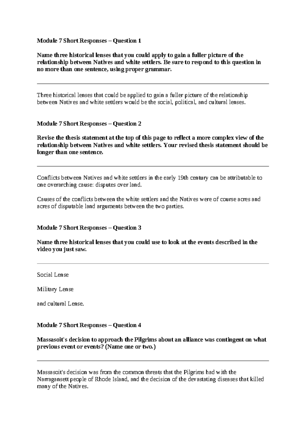 Heather Munday HIS 200 module 7-2 short responses - Module 7 Short ...