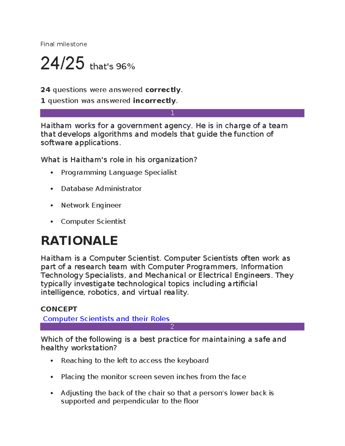 Final milestone - Final milestone 24/25 that's 96% RETAKE 24 questions ...