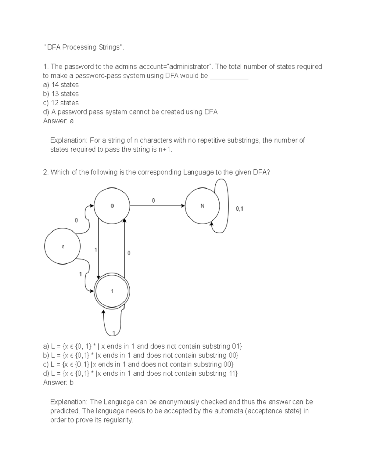 Theory of computation - “DFA Processing Strings”. The password to the admins - Studocu