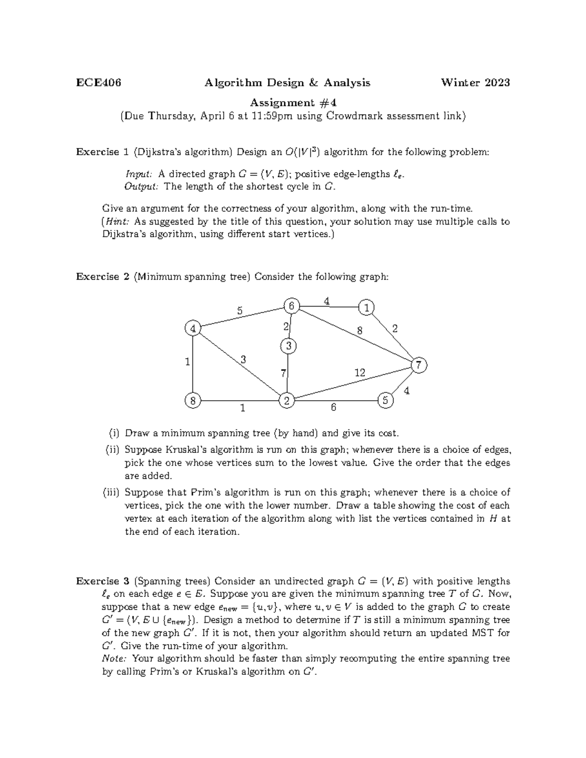 W23 Assignment 4 - ECE406 Algorithm Design & Analysis Winter 2023 ...