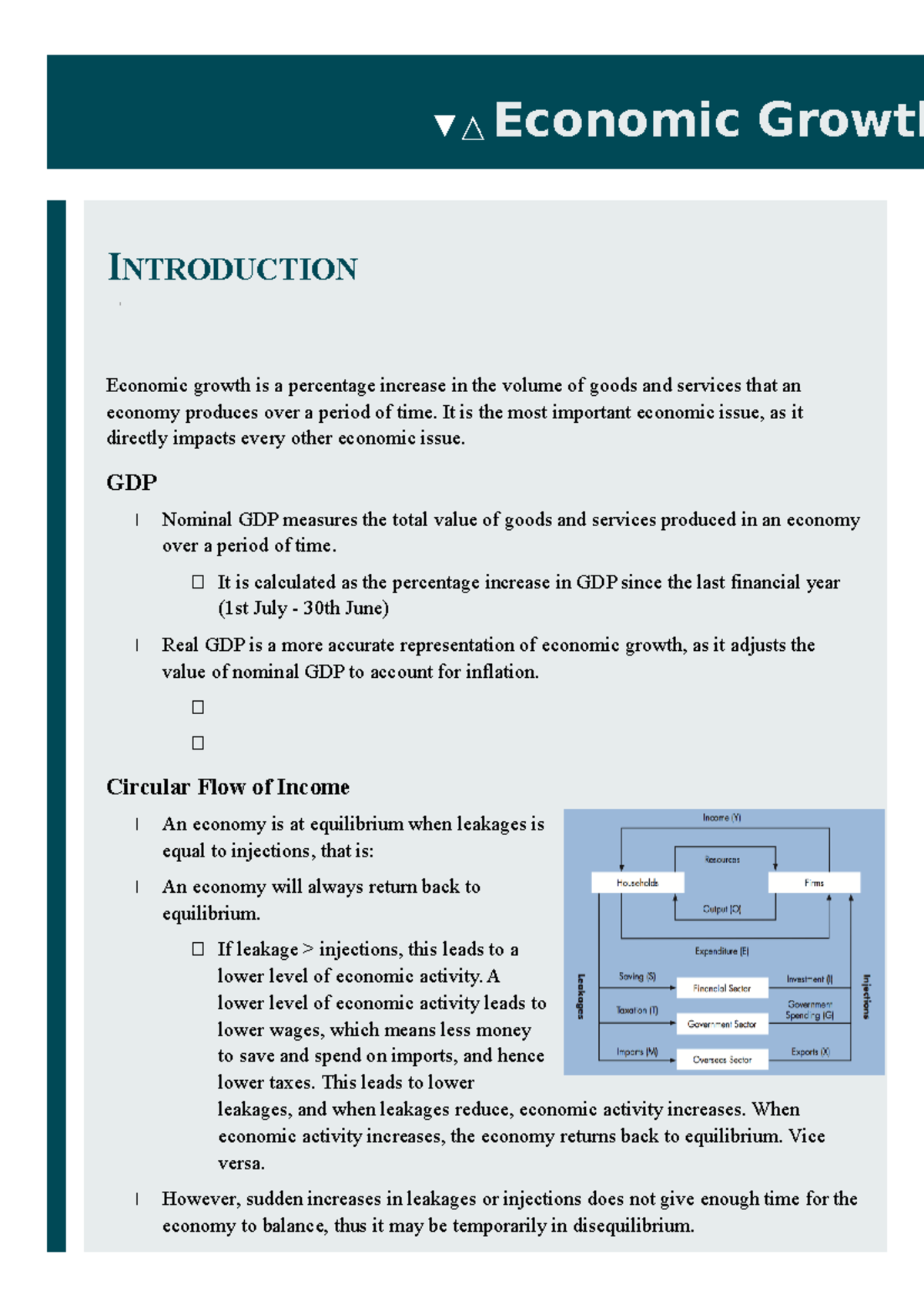 COMM1110 week 7 lecture module 2 - Economic Growth INTRODUCTION ...