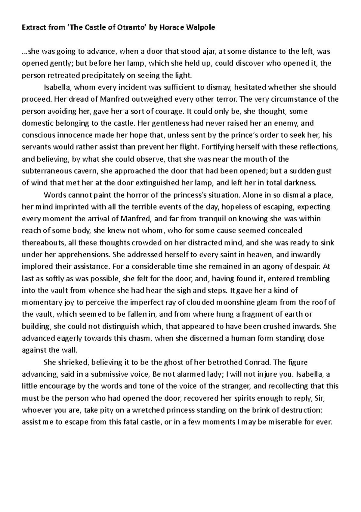 Extract from castle of otranto - Extract from ‘The Castle of Otranto ...