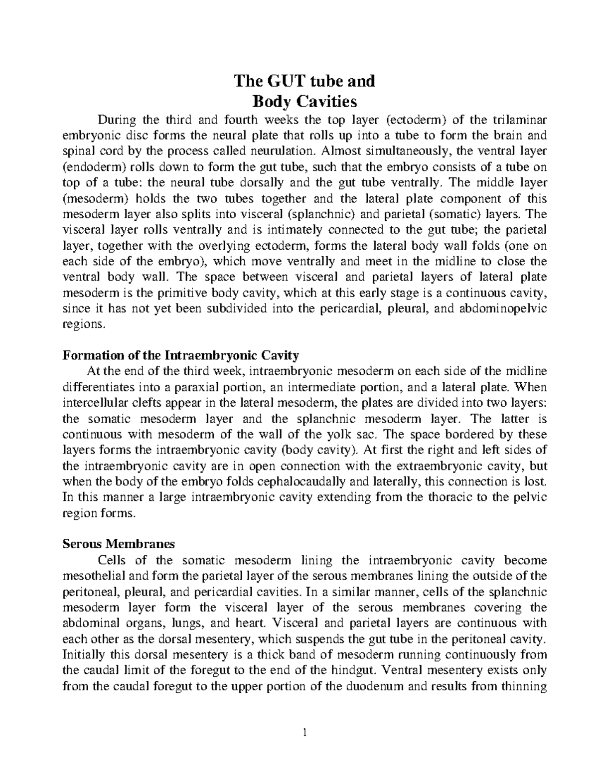 The GUT tube and Body Cavities - 1 The GUT tube and Body Cavities ...