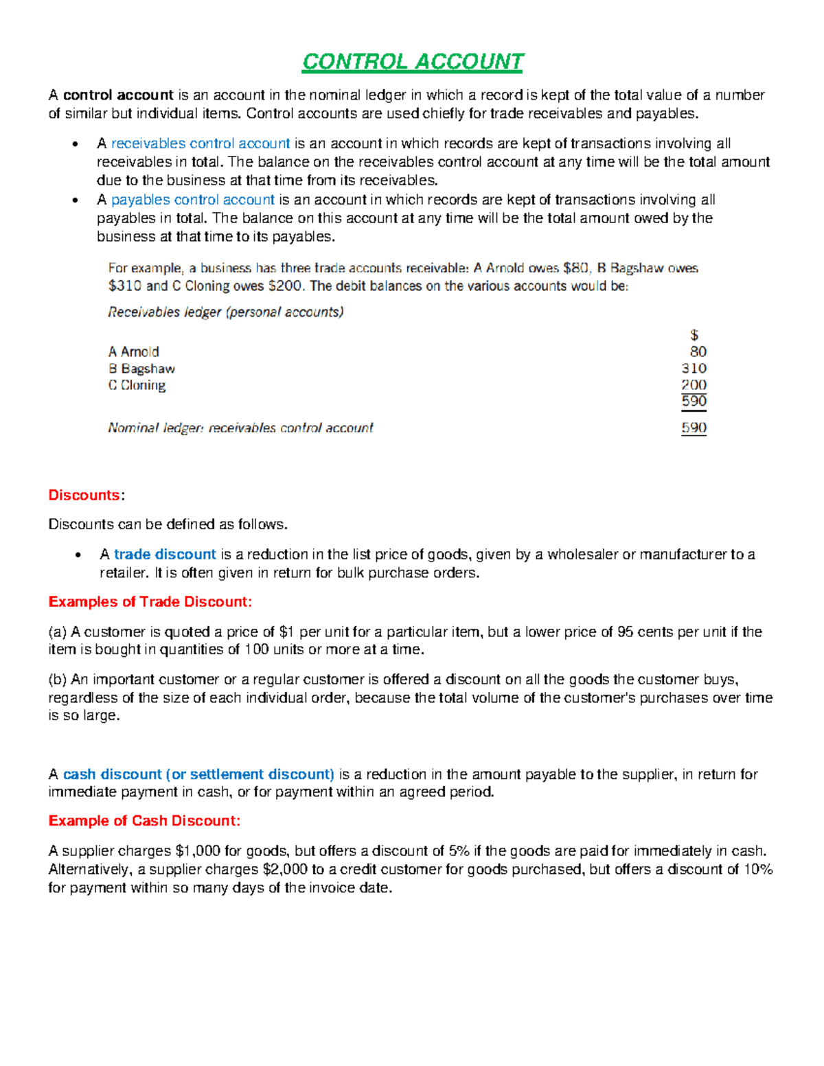 Control Account - CONTROL ACCOUNT A control account is an account in the nominal ledger in which ...