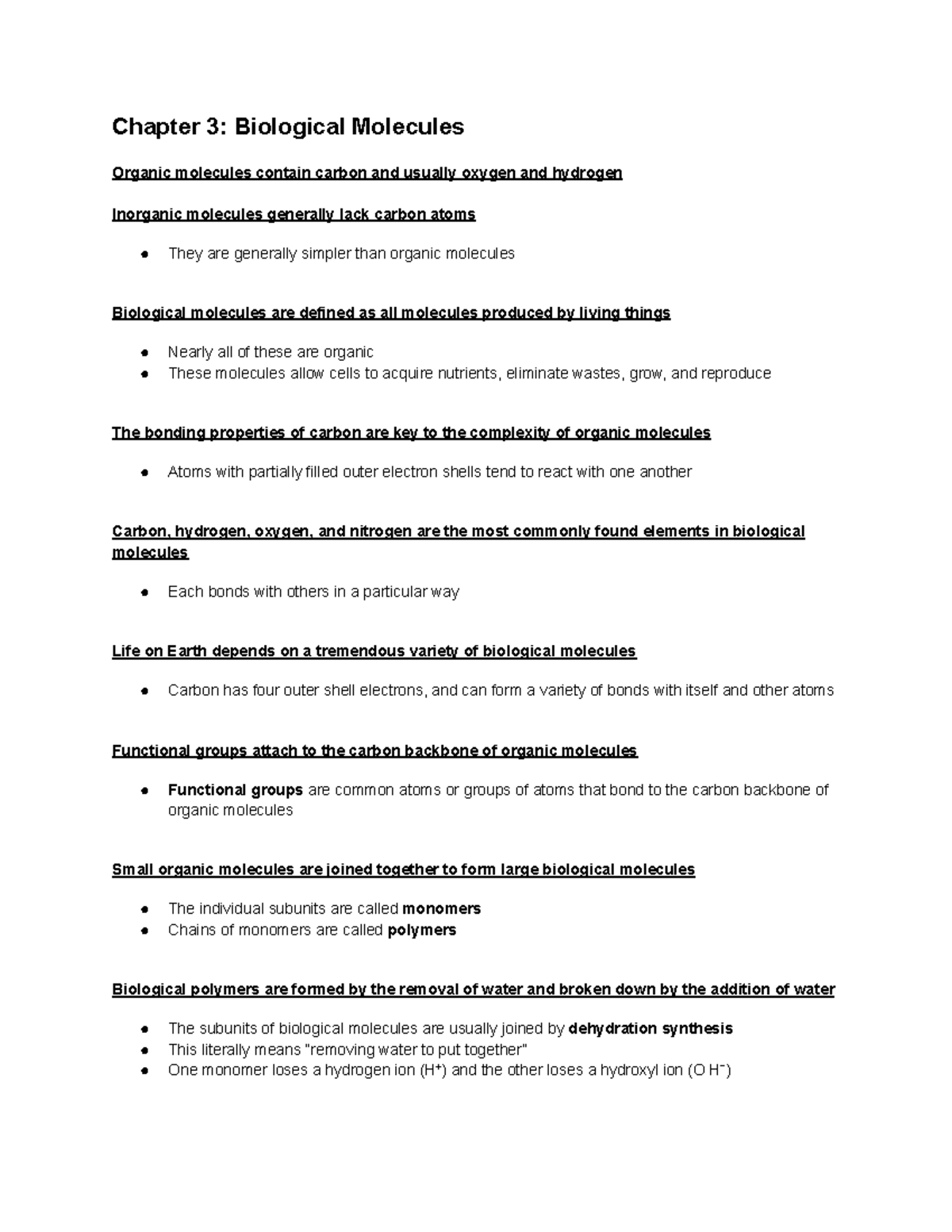 Chapter 3 Biological Molecules - Chapter 3: Biological Molecules ...