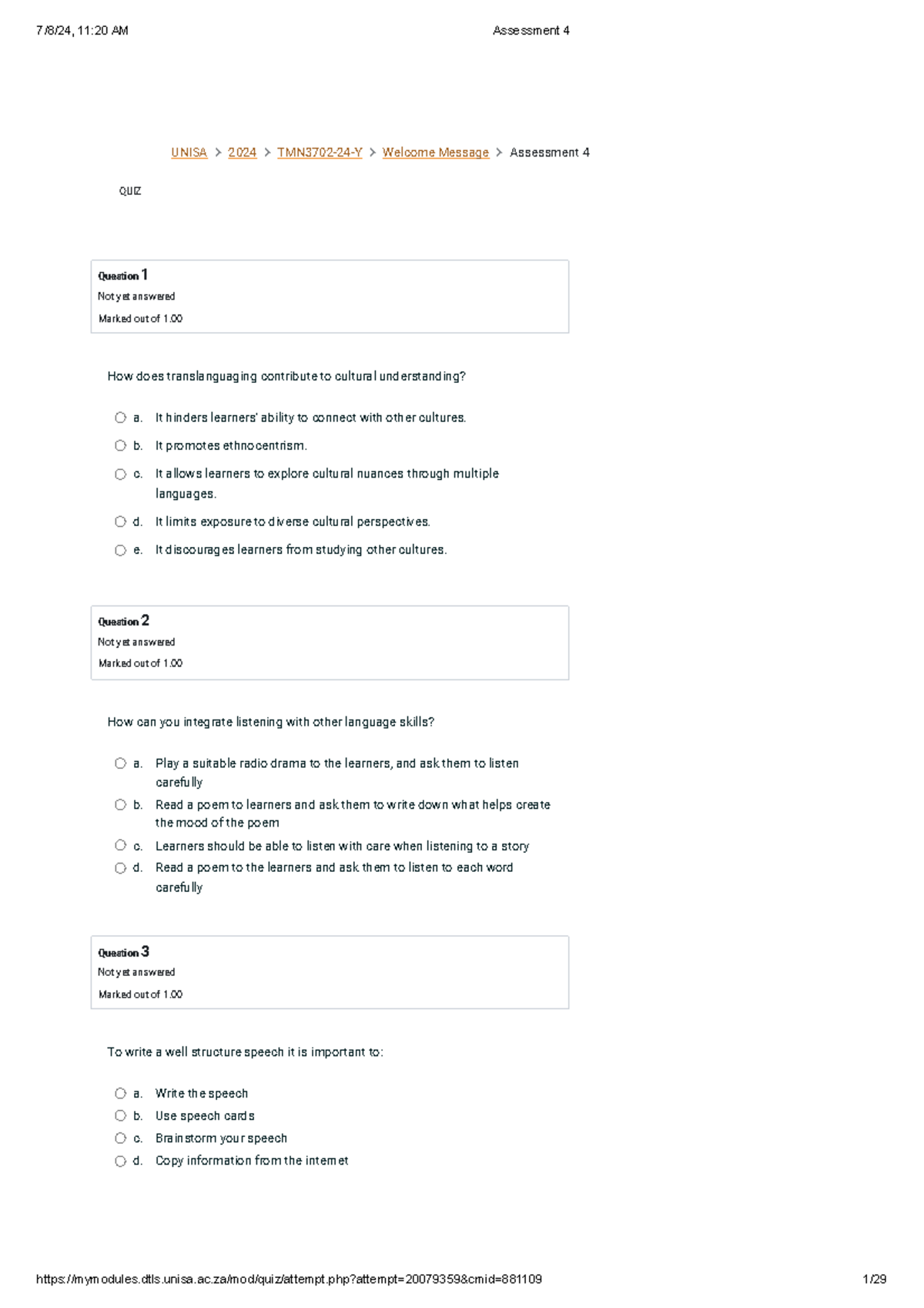 Tmn3702 Assessment 4 - assignment 4 questions - UNISA 2024 TMN3702-24-Y ...