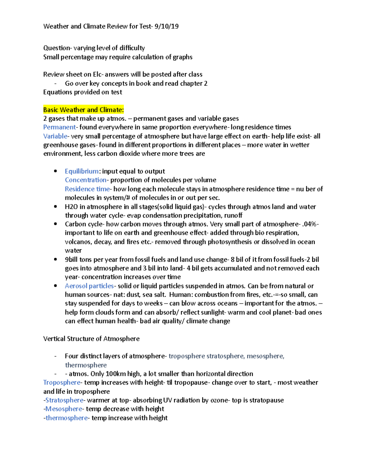 Weather review test 1 - Weather and Climate Review for Test- 9/10 ...