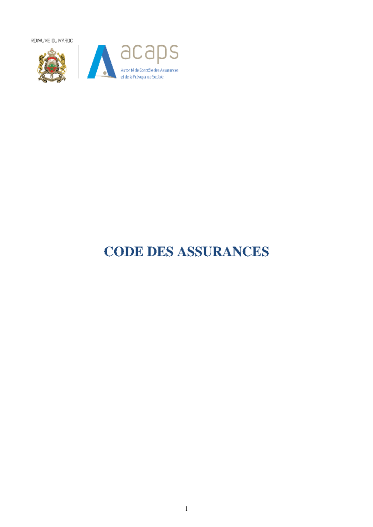 Code des assurances fr - CODE DES ASSURANCES Dahir n° 1- 02 - 238 du 25 rejeb 1423 (3 octobre ...