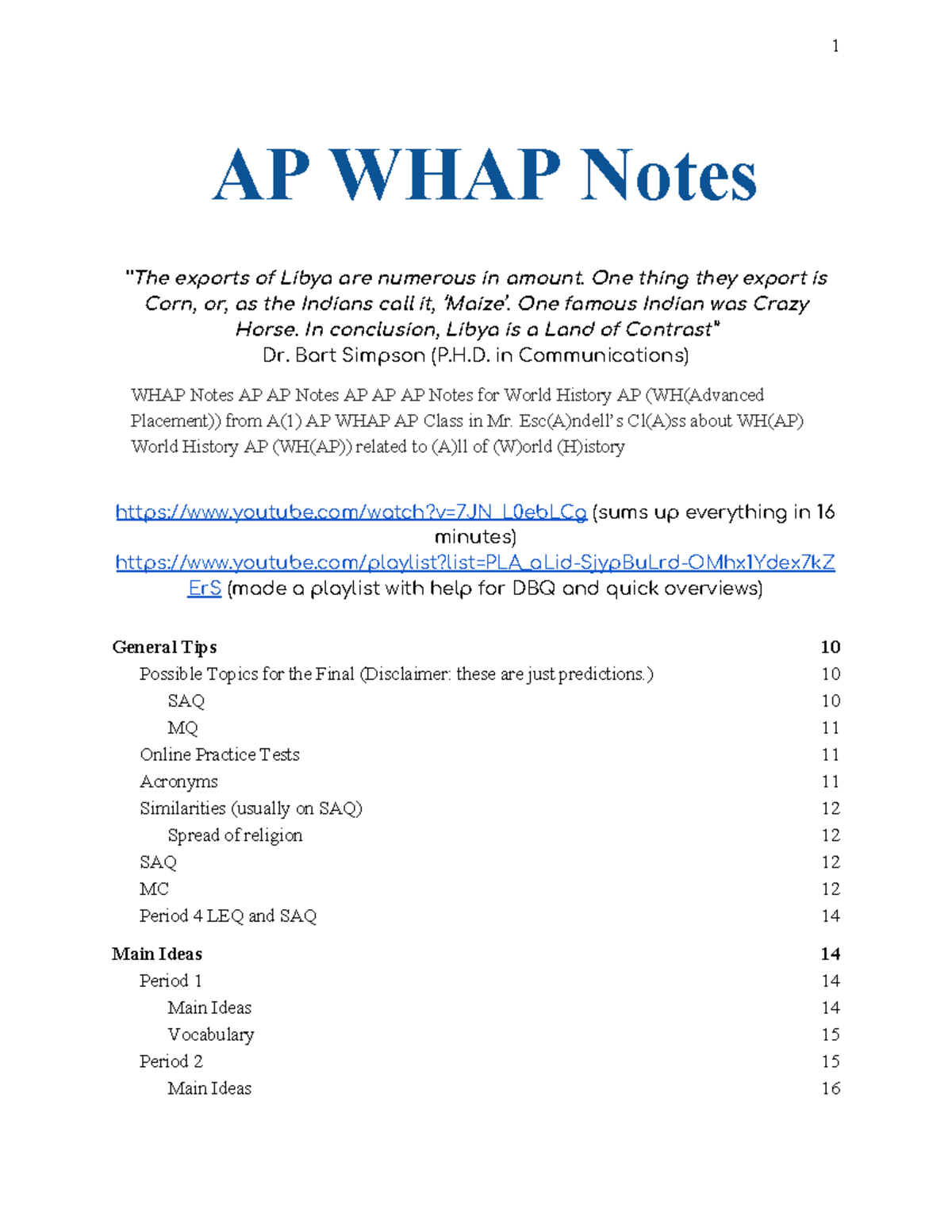 WHAP Notes AP AP Notes AP AP AP Notes for World History AP (WH(Advanced ...
