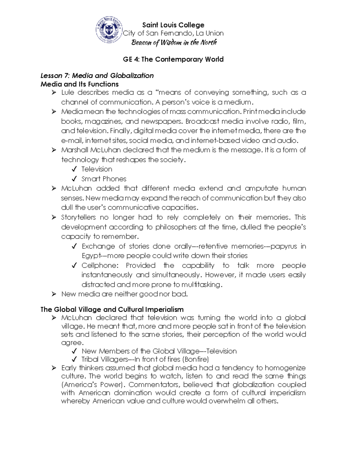 Lesson 07 Media and Globalization - Saint Louis College City of San ...