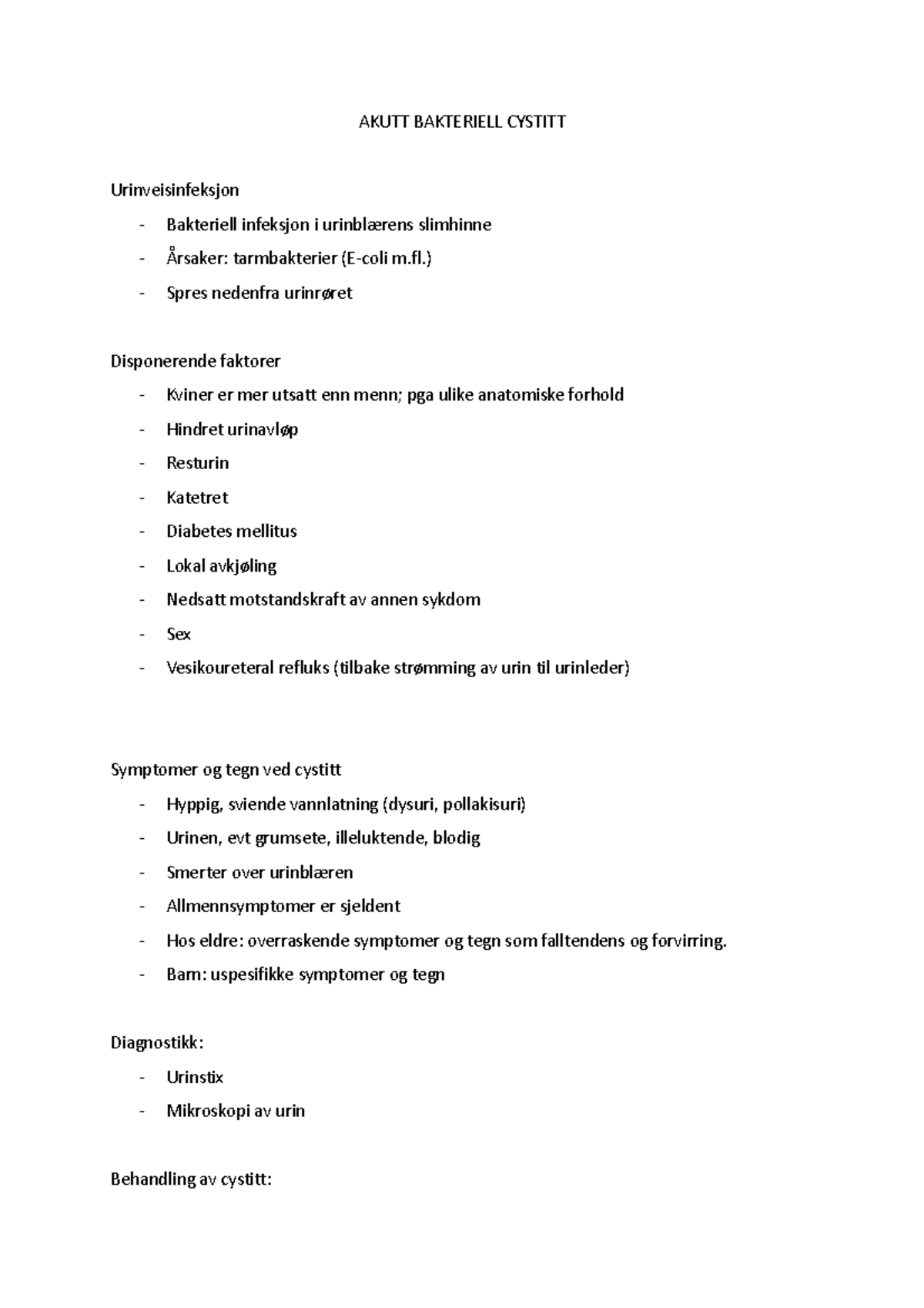 Akutt Bakteriell Cystitt - AKUTT BAKTERIELL CYSTITT Urinveisinfeksjon ...