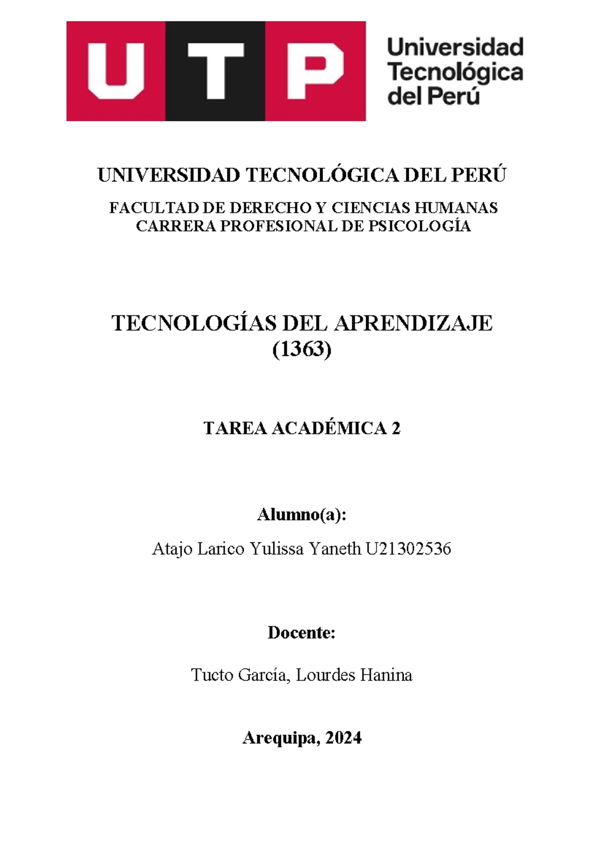 Caratula Tecnologías - Creatividad e Innovación - UNIVERSIDAD TECNOLÓGICA DEL PERÚ FACULTAD DE ...