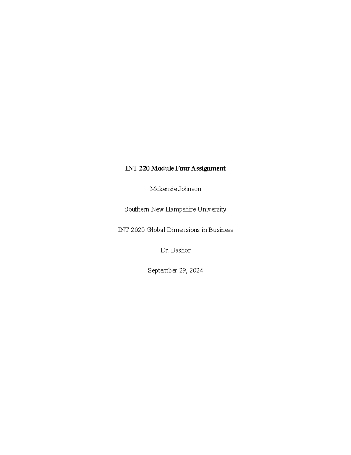 INT 220 Module Four Assignment - INT 220 Module Four Assignment Mckensie Johnson Southern New ...