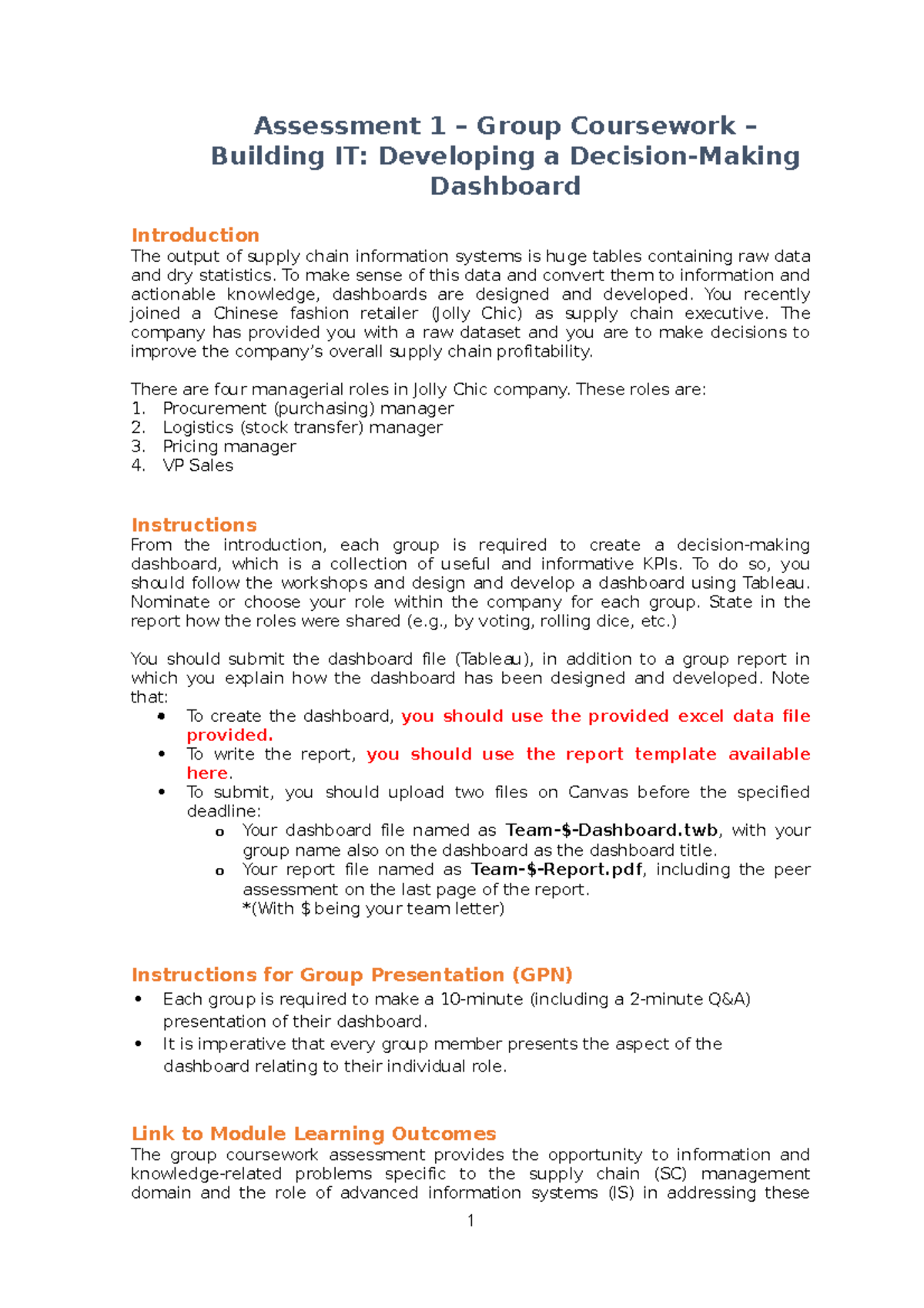 Assessment 1 - NOTES - Assessment 1 – Group Coursework – Building IT ...