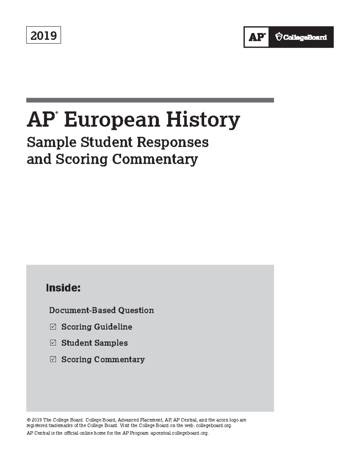 Ap19 apc european history dbq - 2019 AP ® European History Sample ...