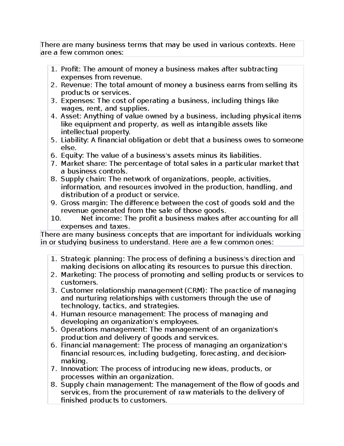 Basics of buisness work 1 - There are many business terms that may be ...