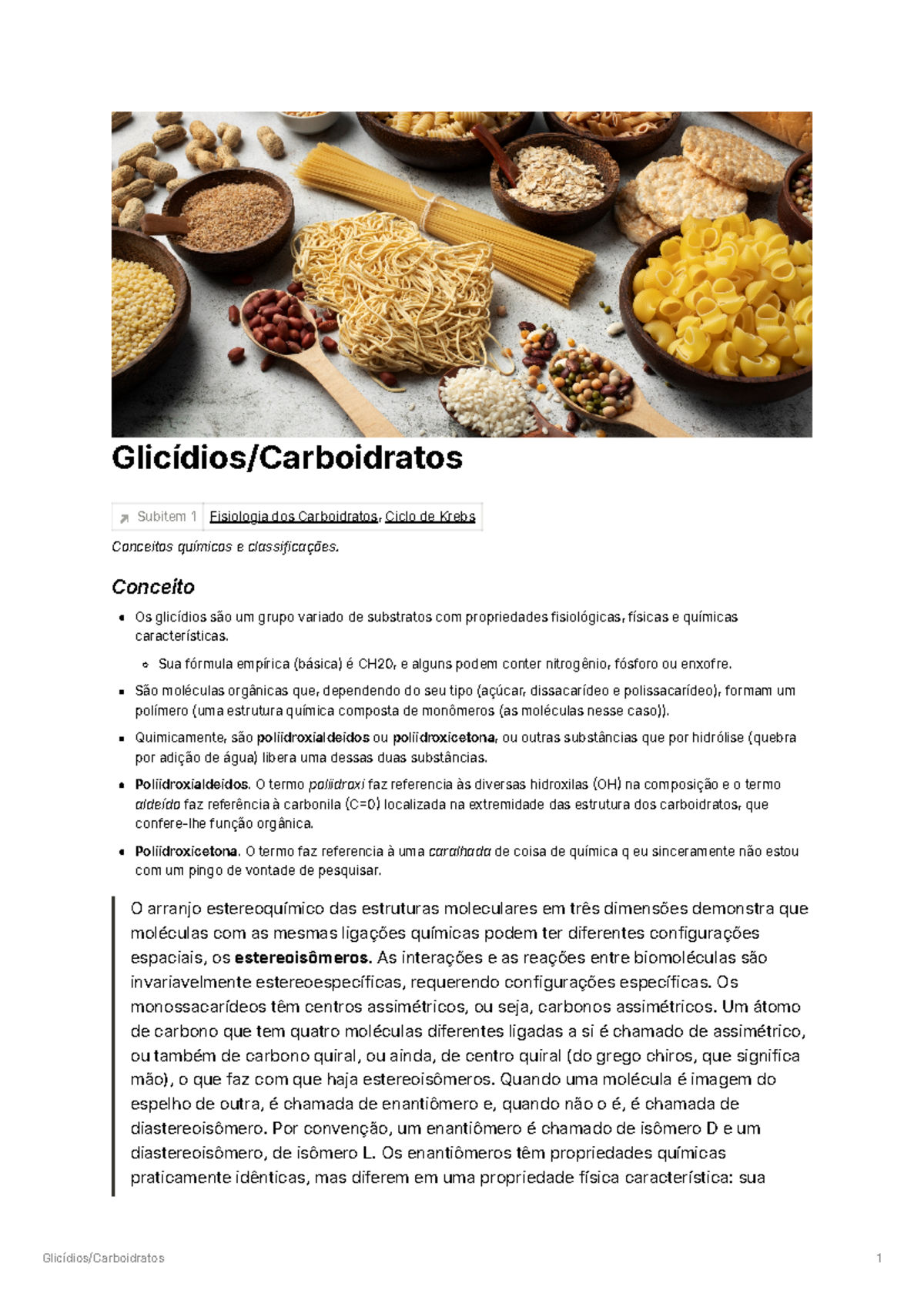 Carboidratos/Glicídios - Glicídios/Carboidratos Subitem 1 Fisiologia ...
