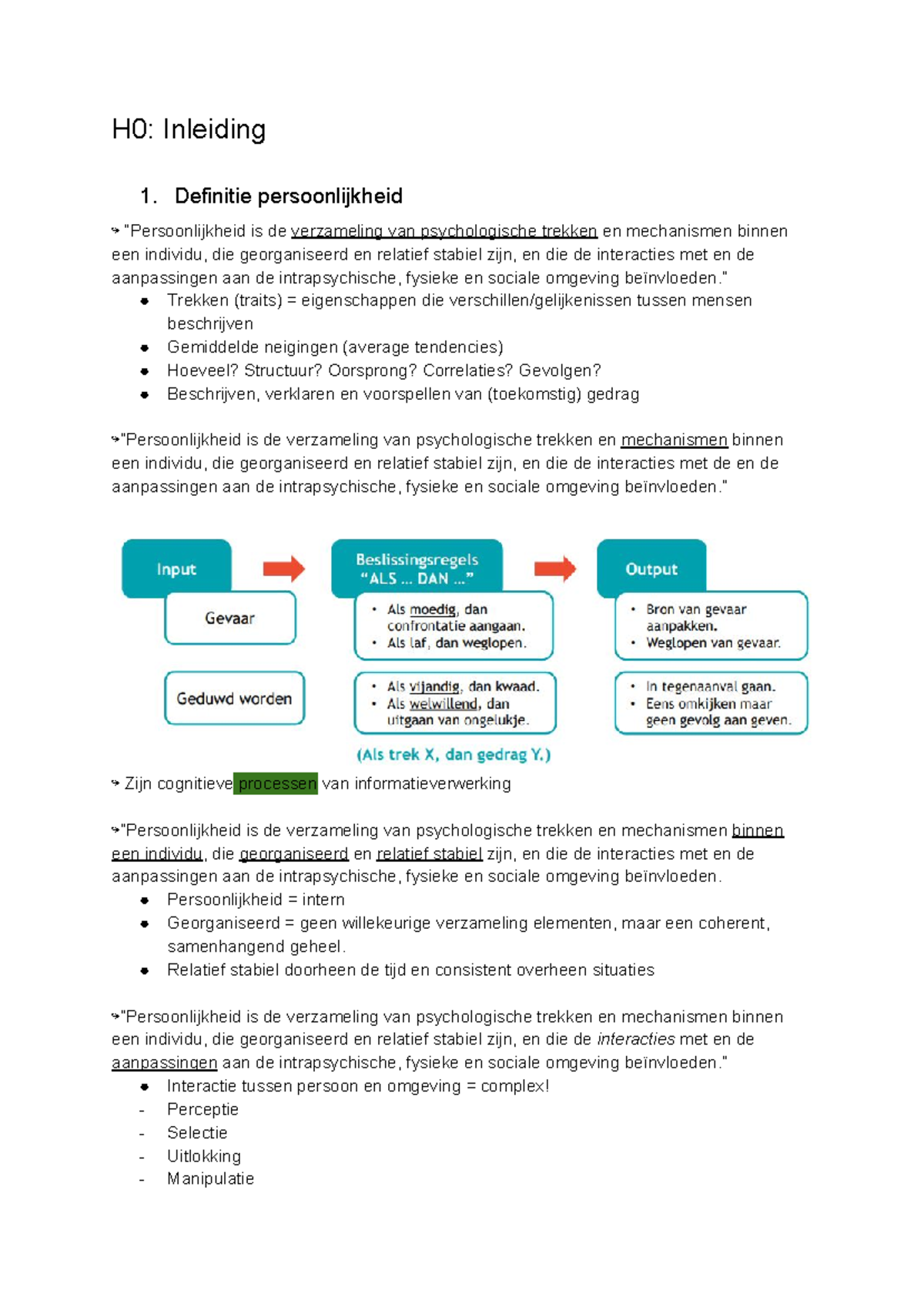 Persoonlijkheidspsychologie 2020-2021 - H0: Inleiding 1. Definitie ...