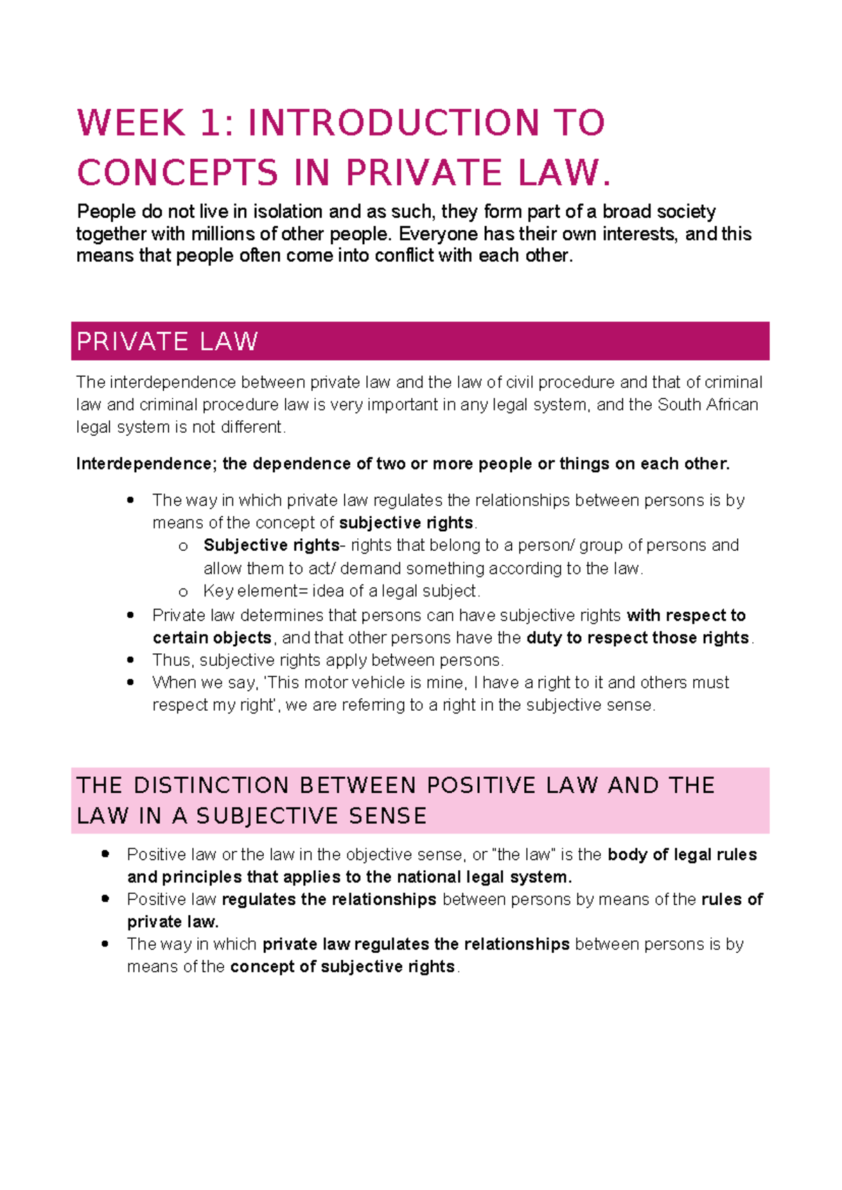 Week 1 - Summary Introduction to Law - WEEK 1: INTRODUCTION TO CONCEPTS ...