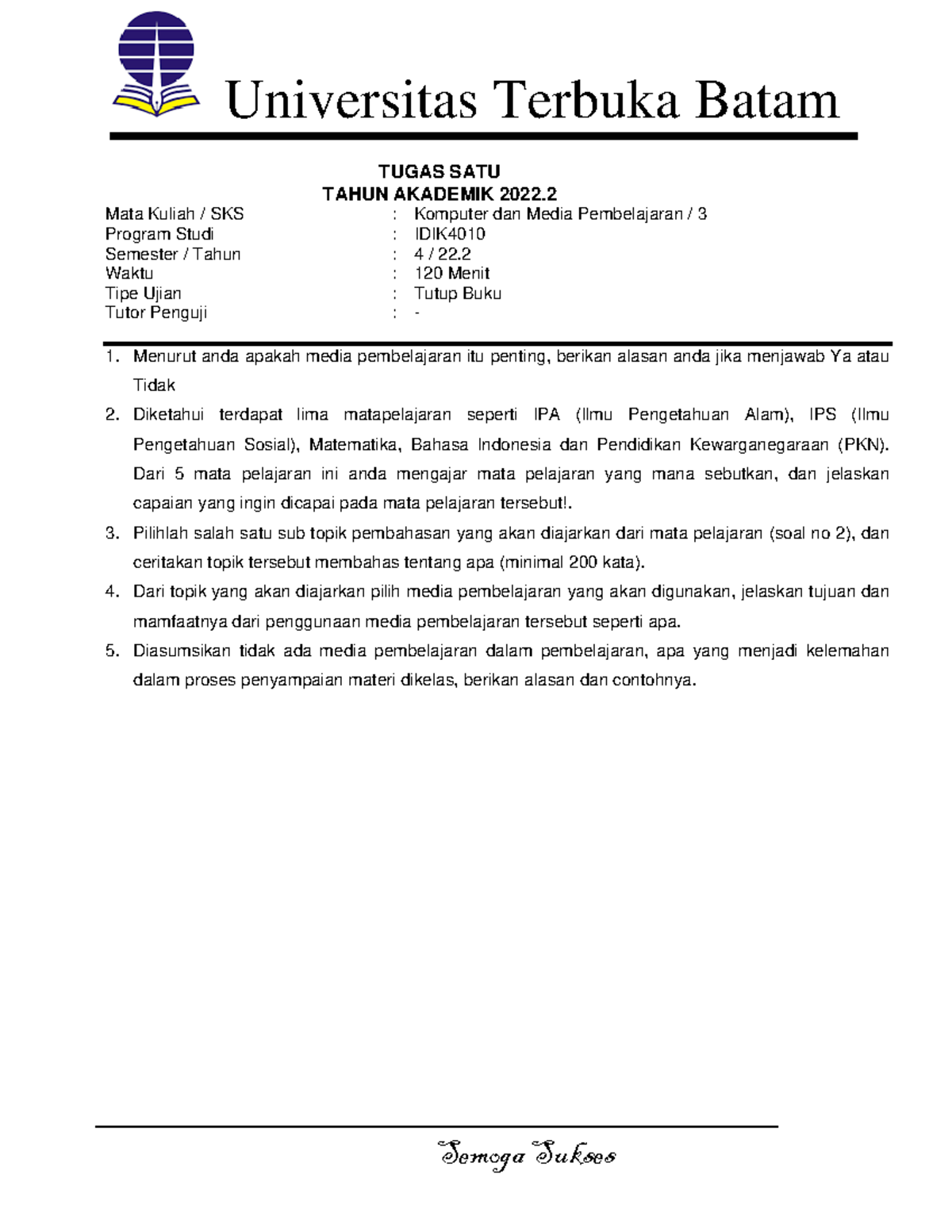 Tugas-1 UT IDIK 22 - Modul-1 IDIK - Universitas Terbuka Batam Semoga ...