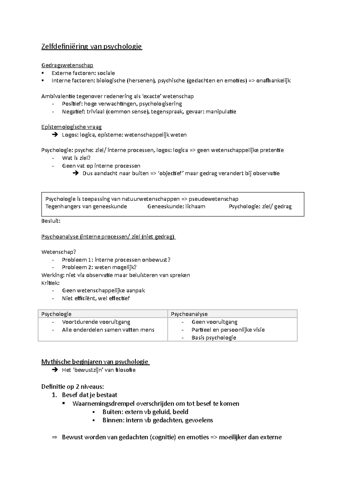 Samenvatting - Psychologie - Zelfdefiniëring van psychologie ...
