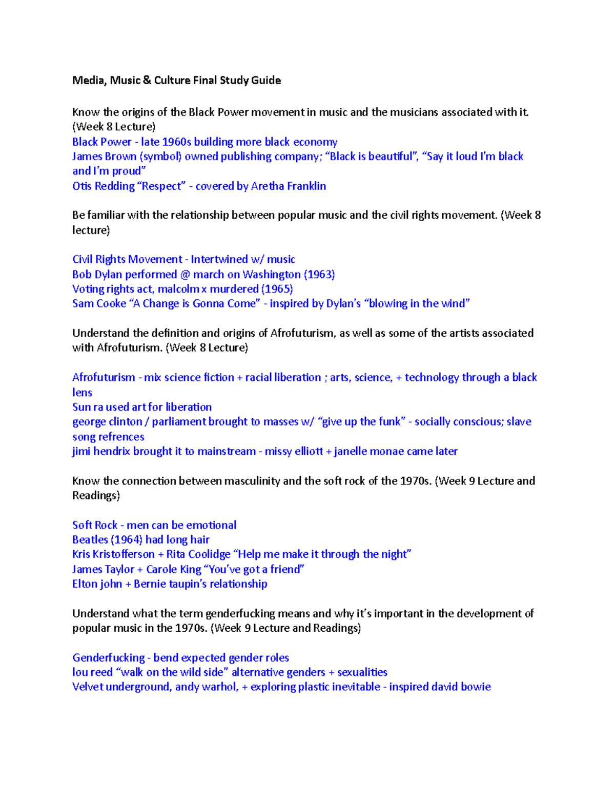 MSC Final-Study Guide - Review for the Final - Media, Music & Culture ...